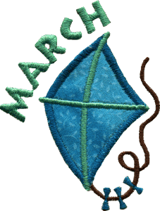 Rustic Kite with March Lettering Embroidery Design by Embroidery Central