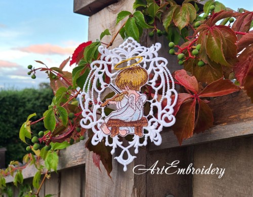 FSL Angel with Violin Embroidery Design by ArtEmbroidery