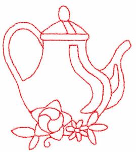Teapot (Redwork) Embroidery Design by Stitchitize