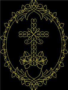Oval Framed Cross #12 Embroidery Design by Kinship Kreations