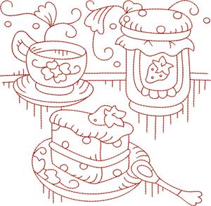 Tea Time Redwork Quilt Block 3 Embroidery Design by Kinship Kreations
