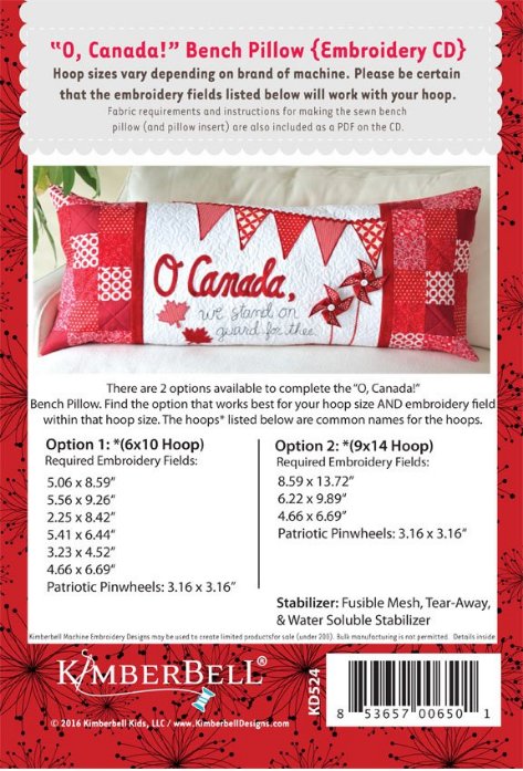 Kimberbell O, Canada! - Bench Pillow Generic by Kimberbell Designs